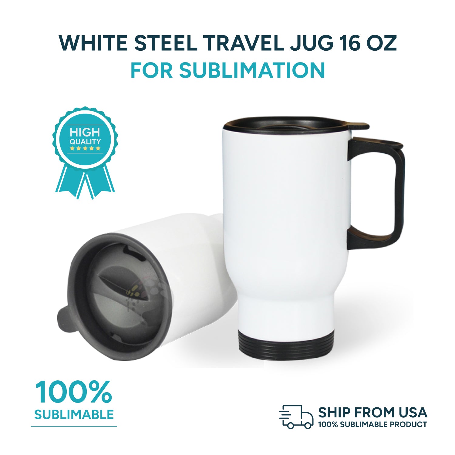 White steel travel jug for sublimation 16 oz - Miami USA